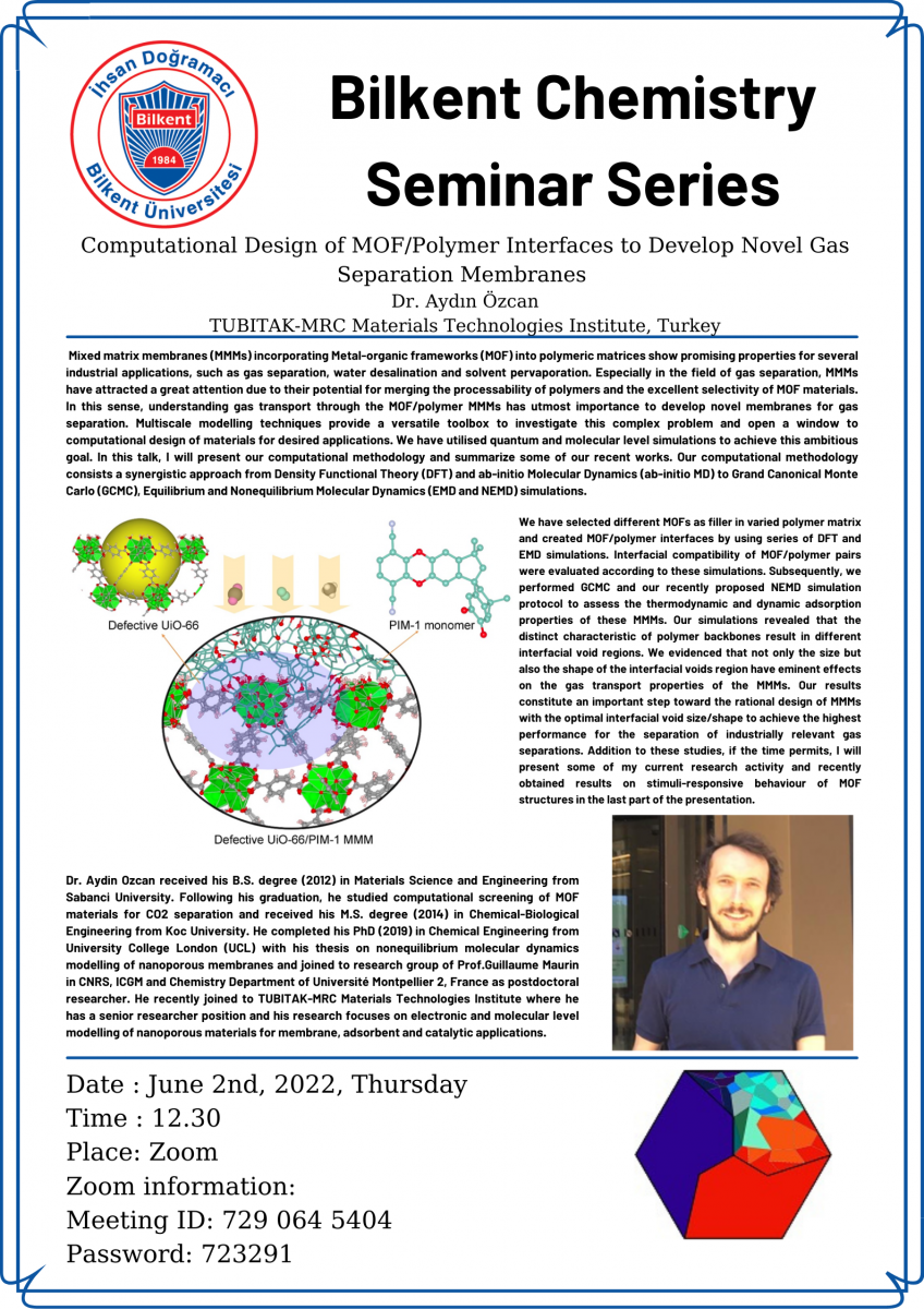 Spring ’22 Department Seminars with Dr. Aydın Özcan – Department of Chemistry